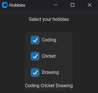 Choose Your Hobbies Checkboxes In Customtkinter Python Python Hub
